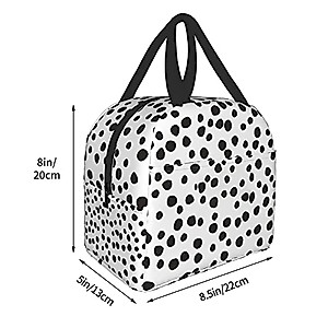 MDMEI Polka Dot Lunch Box Durable Insulated White Lunch Bag for Girls Women Reusable Leakproof Thermal Cooler Tote Black Dots LunchBox for School Office Travel Camping Picnic