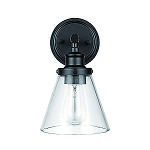 Globe Electric 44633 Parker 1-Light Outdoor Indoor Wall Sconce, Matte Black, Clear Glass Shade