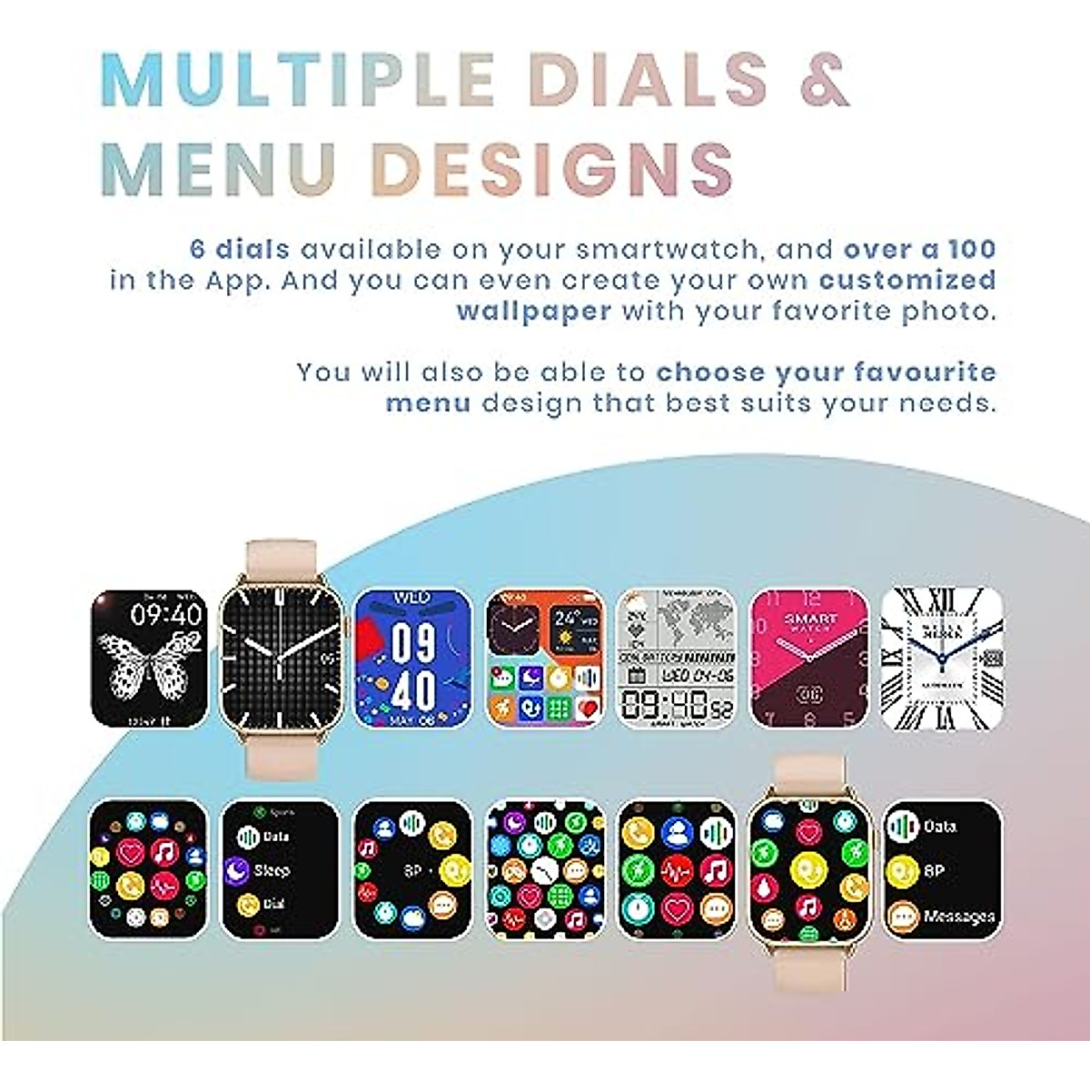 yussa Blood Pressure Smartwatch | Android Smartwatch &iPhone Compatible | Answer/Make Calls | Speaker | 2Straps | 1.86'' Full Screen | Fitness &Health Tracking | +20 Sports | Man and Woman (Pink)