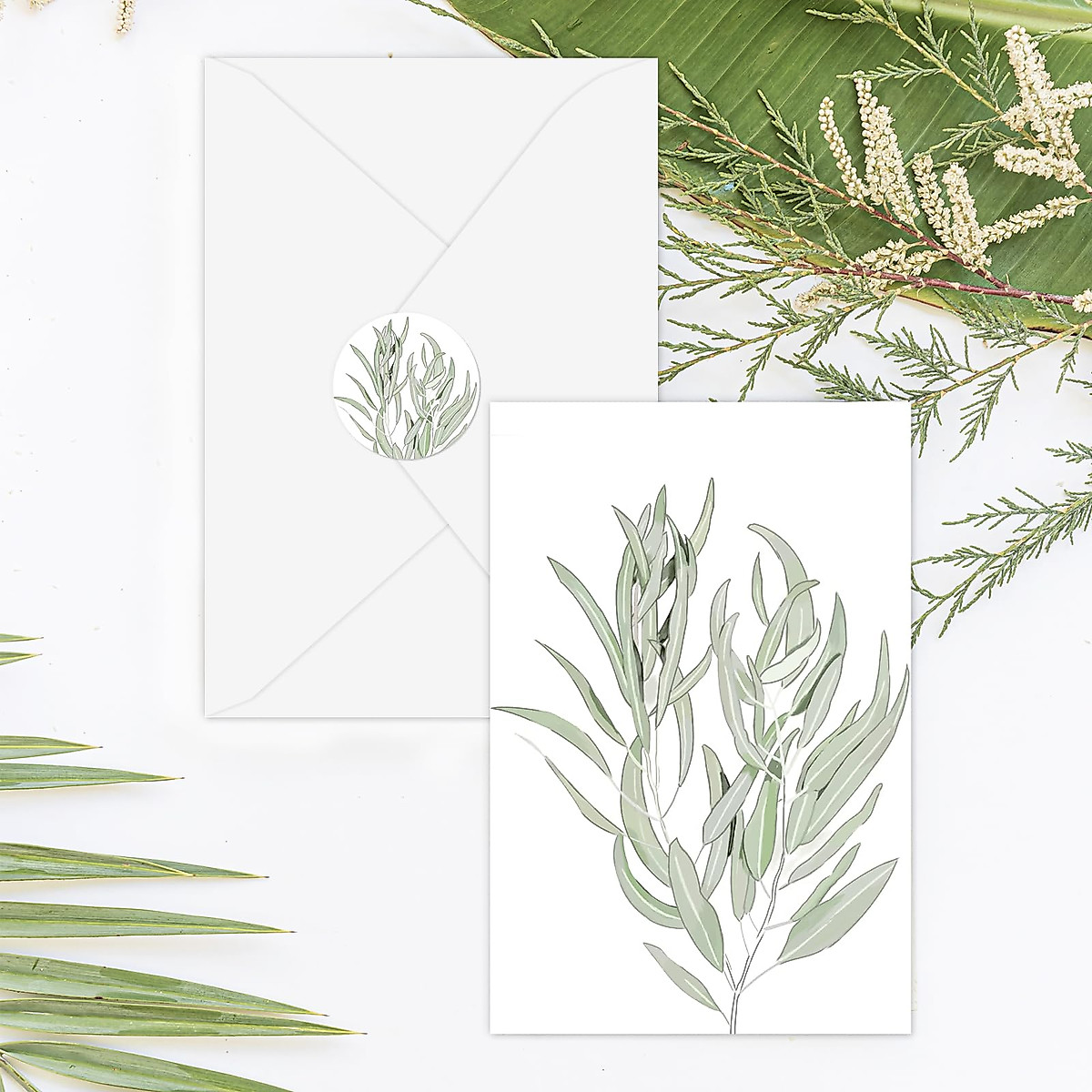 JarThenaAMCS 36 Pack Greenery Greeting Cards Watercolor Green Eucalyptus Leaves Note Cards with Envelopes Stickers Bulk Spring Summer Blank Cards for Birthday Wedding Baby Shower Bridal Shower