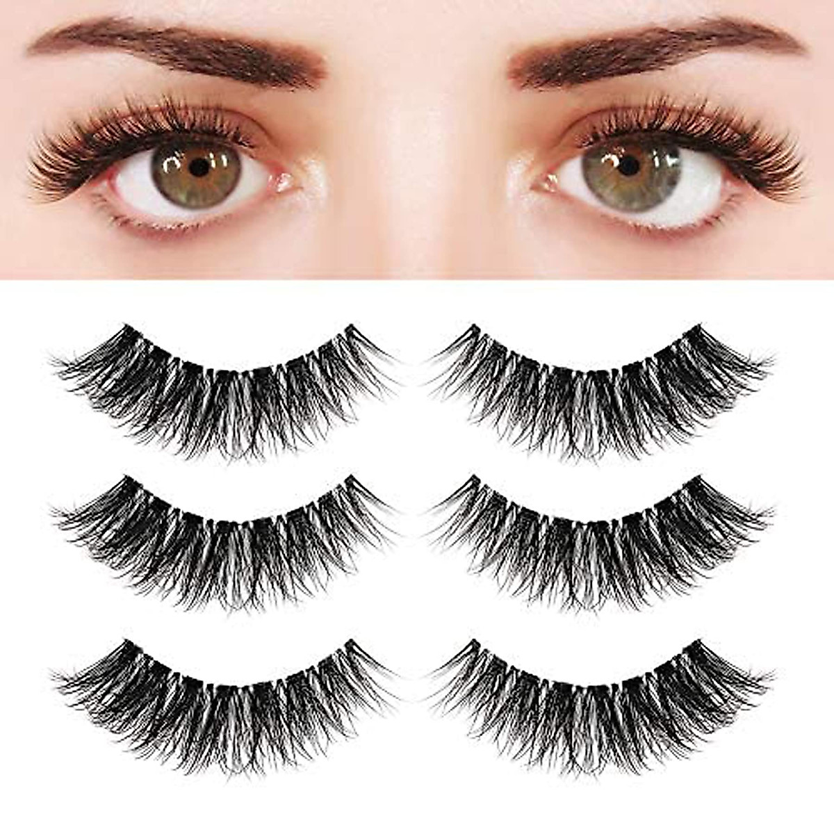 Eyelashes Natural Look False Lashes - Bepholan Fake Eyelashes 5D Super Fluffy False Eyelashes Clear Band Wispy Lashes 3-Pack Faux Mink Lashes(XMZ92)
