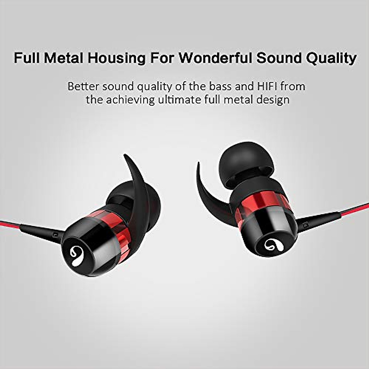 [Upgrade] inOpera A1 Wired Earbuds in-Ear Noise Isolating Heavy Deep Bass Earphones with Microphone and Volume Control for Workout Sports Jogging Gym (Red)