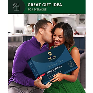 ROYAL CRAFT WOOD Extra Large Bamboo Cheese Board and Knife Set - With Slate Plate and Sauce Bowls