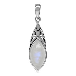 Silvershake 14X7mm Natural Marquise Shape Moonstone 925 Sterling Silver Filigree Solitaire Pendant