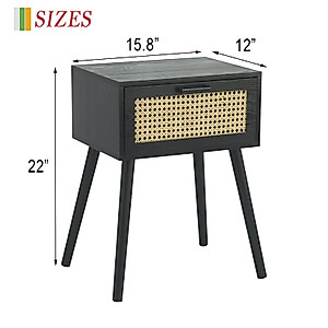 AWASEN Nightstand Mid Century Modern Side Table with Rattan Drawer, End Table with Storage and Solid Wood Legs for Bedroom Living Room Small Space, Easy Assembly (Natural Walnut)