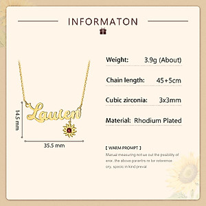 Personalized Name Sunflower Necklace with Simulated Birthstones Gold Name Custom Necklace for Women Sunflower Jewelry Sunflower Birthday Gift for Girlfriend Mother (Gold-2)