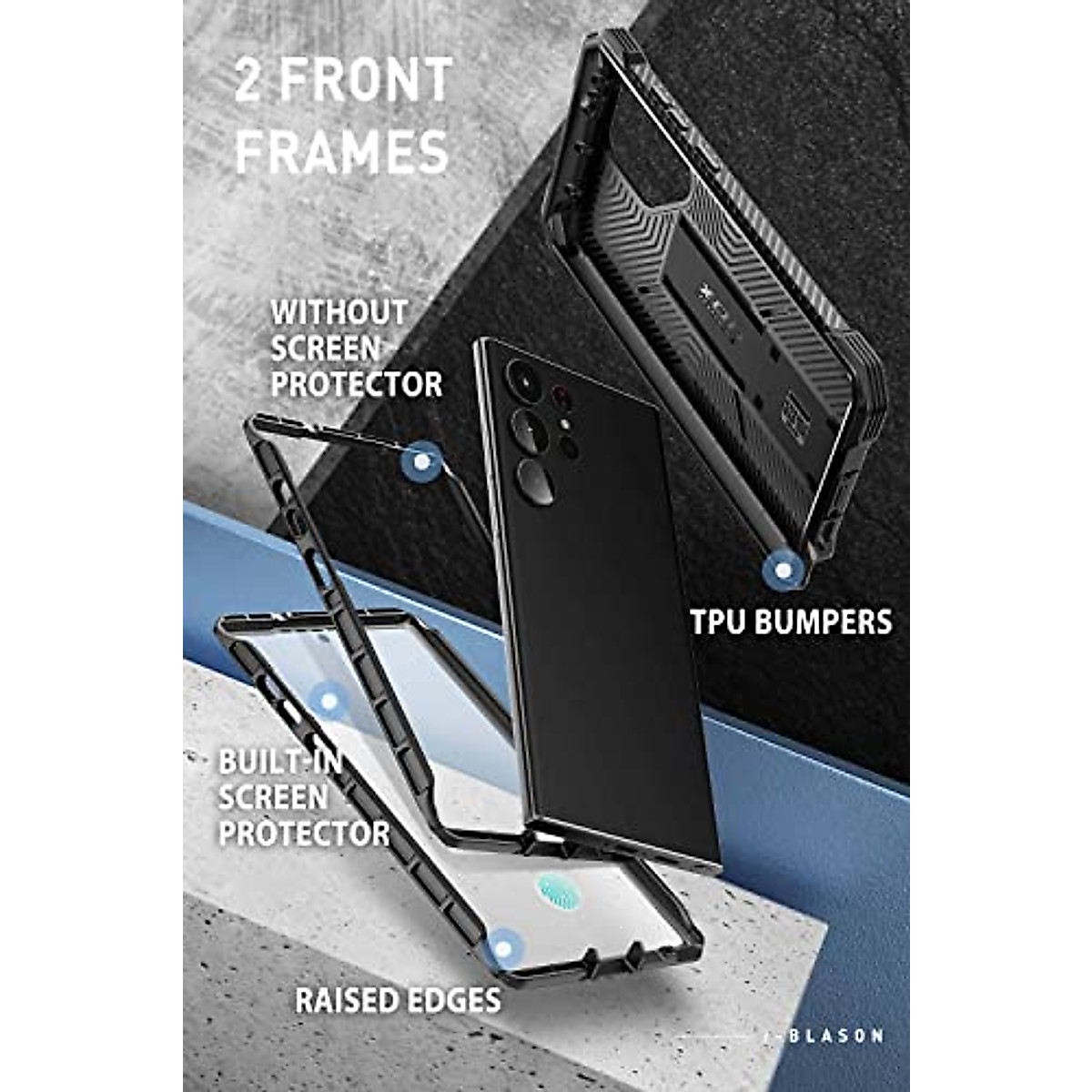 i-Blason Armorbox Designed for Samsung Galaxy S23 Ultra Case with Kickstand & Belt Clip, [2 Front Frames] Full-Body Rugged Bumper Case with Built-in Screen Protector [Support Fingerprint ID] (Black)