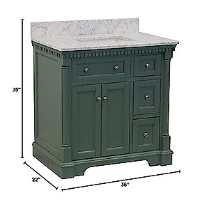 Sydney 36-inch Bathroom Vanity (Carrara/Sage Green): Includes Sage Green Cabinet with Authentic Italian Carrara Marble Countertop and White Ceramic Sink