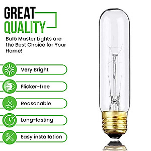 BULBMASTER 25 Watts T10 Tubular Clear Incandescent Light Bulb, Antique Vintage Style Showcase Bulb 6 Pack