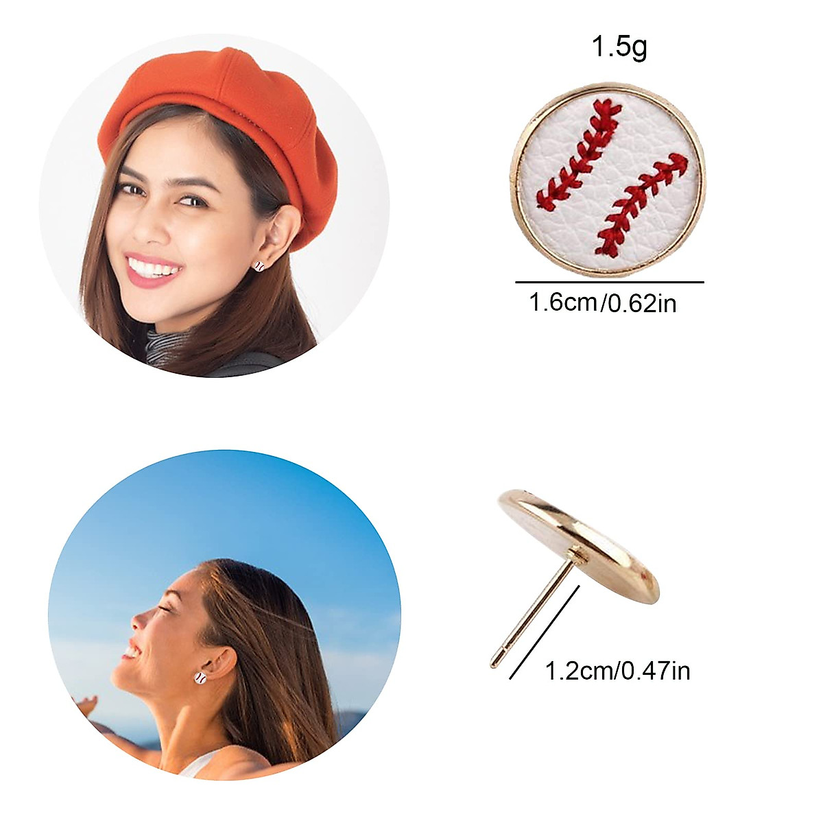 Baseball Earrings Jewelry Baseball Stude Earring Baseball Pendant Dangle Sports Earrings for women (Stud)