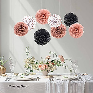 ANSOMO Rose Gold and Black Tissue Paper Pom Poms Party Decorations Flowers Pink Wall Hanging Décor Supplies Birthday Bridal Baby Shower Wedding Graduation