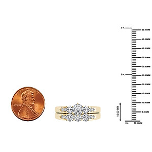 DZON IGI Certified 14k Yellow Gold 1 3/8 Carat TDW Diamond Three Stone Bridal Ring Set (I-J,I2)
