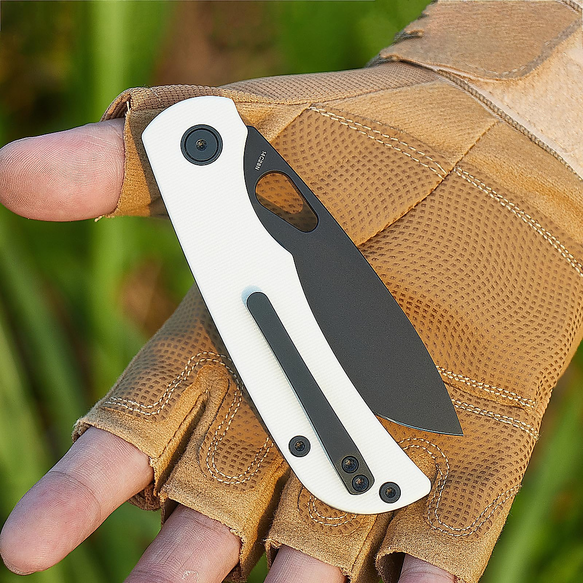 Miguron Knives M Moyarl Pocket Folding Knife,3.25" Black PVD 14c28n Blade White G10 Handle With Titanium Pocket Clip,Camping Hiking Knife MGR-806WH