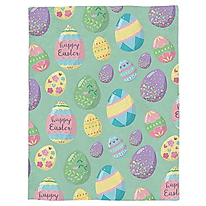 Fantasy Staring Happy Easter Throw Blanket - Easter Day Colorful Eggs Flannel Blanket Flowers Spring Microfiber Blanket Soft, Cozy, Comfy Throw for Sofa Couch Bed, 40 x 50 inch (Green)