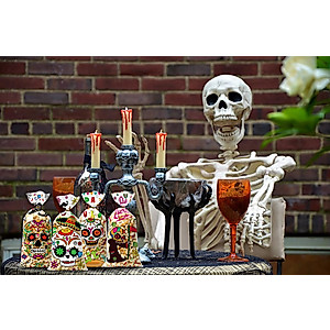 Hying 100PCS Day of the Dead Cellophane Bags for Candy Cookie, Dia de Los Muertos Sugar Skull Candy Bags with Twist-Ties Calavera Skull Treat Goody Bags for Mexican Halloween Party Favors Supplies
