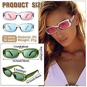 36 Pcs Womens Rectangle Sunglasses Retro Trendy Glasses Vintage Sunglasses Driving Sunglass 90s Eyewear for Girl Men (Multi Colors)