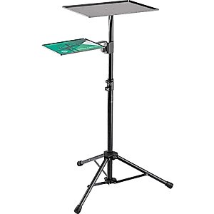 K&M Konig & Meyer 12150.000.55 Laptop Projector Stand |Tripod w/Cross Brace Legs | Clamp-On Mouse/Phone Tray | Height Adjustable | Ergonomic | Folds Compact | Portable | German Made | Black
