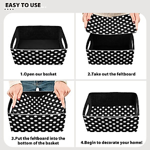 linqin Big Polka Dot Black White Collapsible Storage Bins Baskets, 2 Pack Foldable Felt Fabric Organizer Decorative Cube Box for Nursery Home Shelves Closet