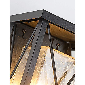 EERU Outdoor Wall Sconce Modern Exterior Wall Mount Porch Lights Black Metal with Seeded Glass Waterproof Outdoor Wall Light Fixtures Outside Lighting for House Garage Front Door Patio Garden