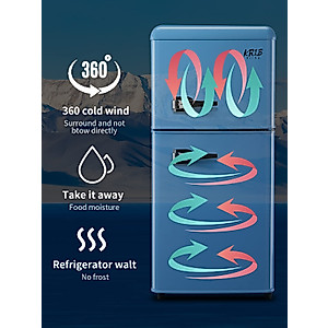 KRIB BLING Mini Fridge Compact Refrigerator Small Refrigerator 7 Level Adjustable Thermostat Removable Shelves with Stainless Steel 2 door for Office Dorm Apartment 3.5 Cu.Ft Blue