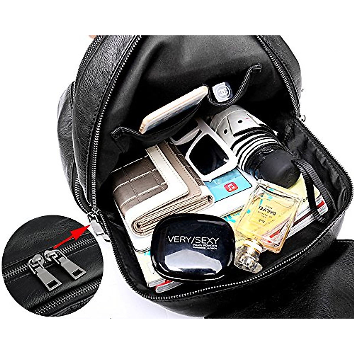 UTO Women Backpack Purse PU Washed Leather Large Capacity Ladies Rucksack Shoulder Bag Black