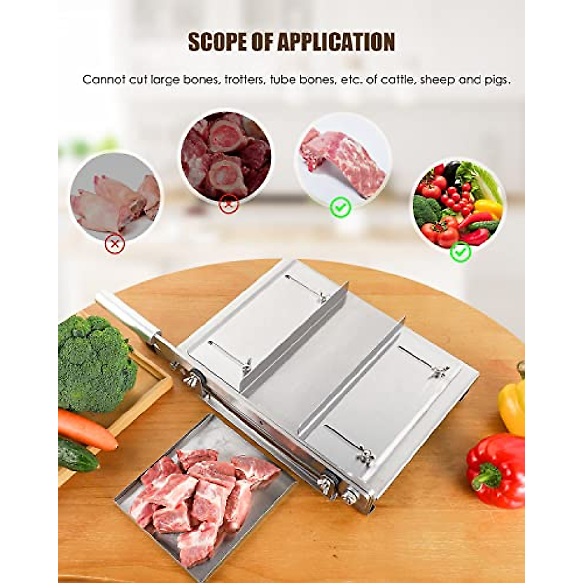 CGOLDENWALL 2 BLADES Manual Ribs Meat Chopper Slicer Stainless Steel Hard Bone Cutter Beef Mutton Household Vegetable Food Slicer Slicing Machine for Whole Chicken Rib Spine