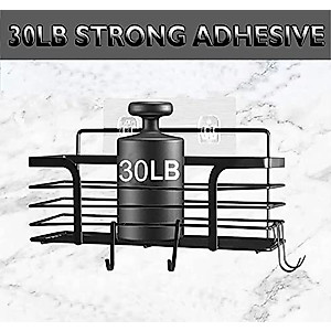 shfhesive Adhesive Bathroom Shower Shelves(2 Pack), SUS304 Stainless Steel Rustproof Shower Caddy Shower Racks for Inside Shower, No Drilling Bathroom Shower Organizer with 4 Hooks(Black)