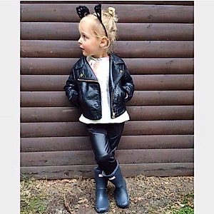 GLIGLITTR Toddler Baby Boy Girl Motorcycle Faux Leather Jackets Coat Winter Outwear for 1-6Y (Black, 2-3T(Size 90)