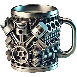 V8 Engines Car Coffee Mug, 15OZ V8 Engine Stainless Steel Cup, Creative Car Engine Coffee Tumbler with Insulated Handle, 3D Stainless Steel Tumbler for Mechanics, for Vehicle Lovers Gift (V6)