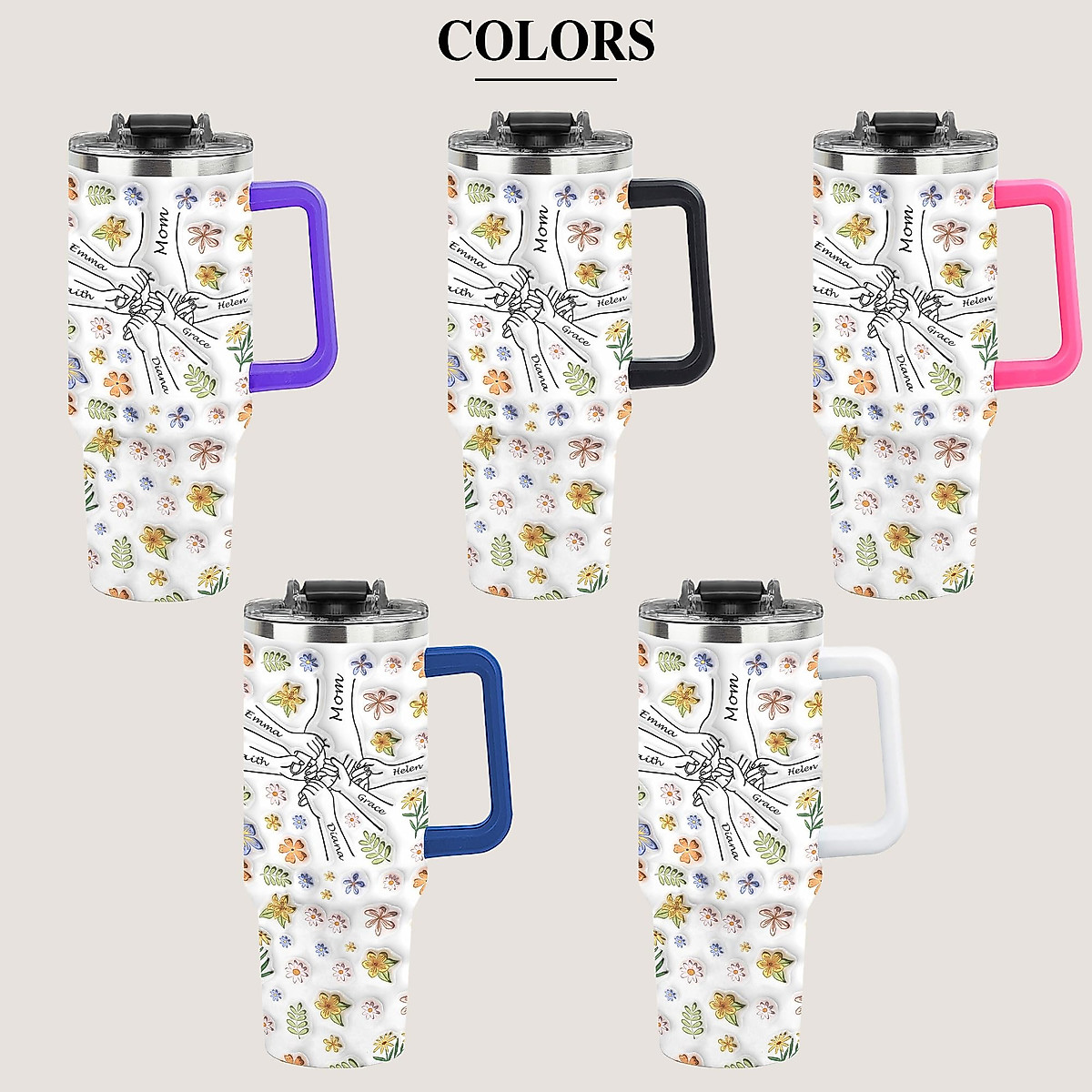 Personalized Mothers Day Birthday Gifts for Mom Nana Grandma, Custom You Hold Our Hands Also Our Hearts 2D 41oz Tumbler with Name, Customized Mother's Day Gifts from Daughter Son Kid, Travel Cup