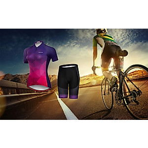 Women Cycling Jersey Set Short Sleeve+5D Padded Bicycle Shorts Quick-Dry Reflective 3-Pockets