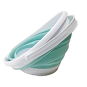 SAMMART 10L (2.6 Gallon) Collapsible Plastic Bucket - Foldable Round Tub - Portable Fishing Water Pail - Space Saving Outdoor Waterpot, Size 33cm Dia (White/Lake Green (Set of 2))