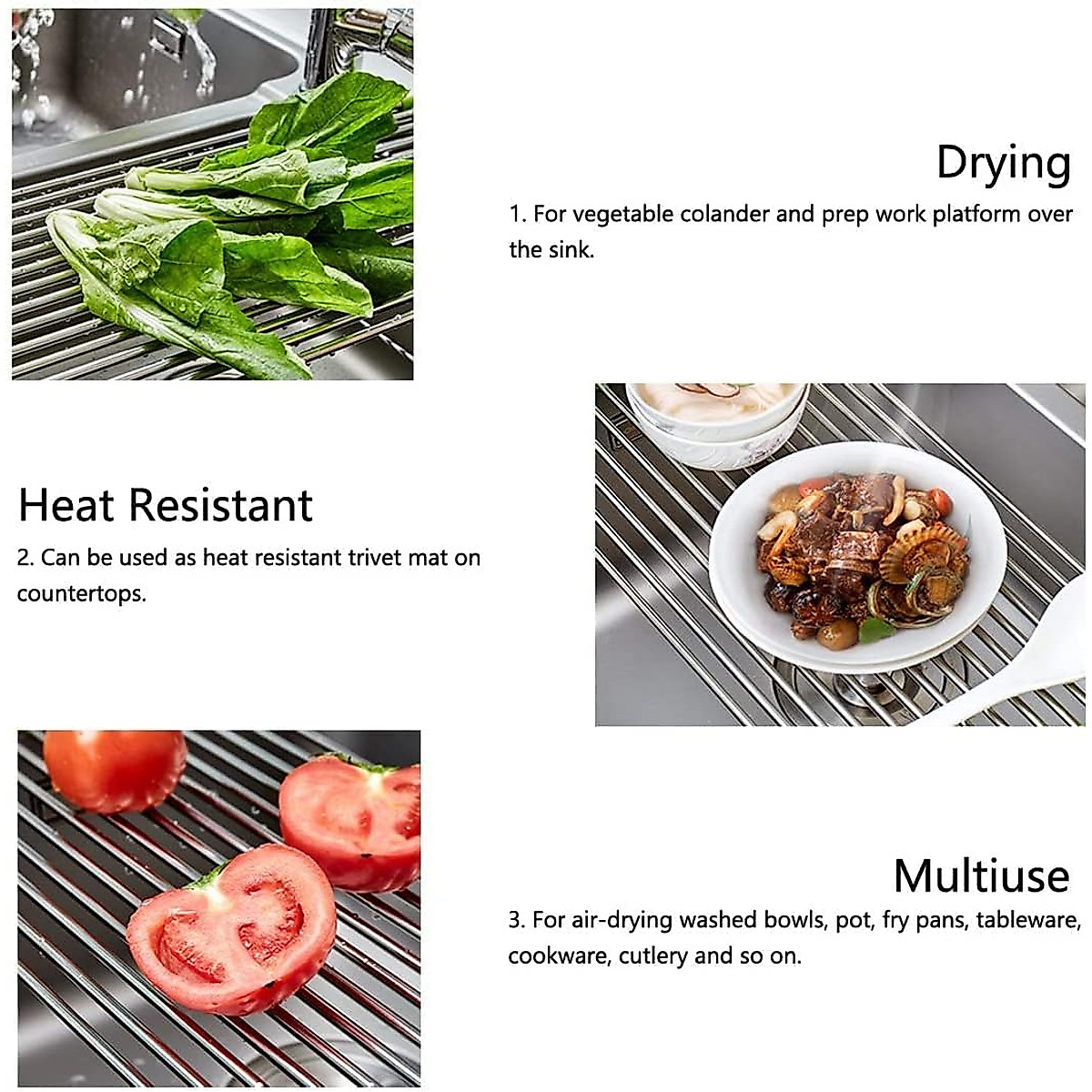 Dullrout Roll Up Dish Drying Rack 17.8 inch x 11.2 inch, Over The Sink Dish Drying Rack, Rollable Stainless Steel Sink Rack for Kitchen Organization, Foldable/Heat-Resistant/Easy to Store