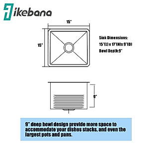 Matte Black Bar Sink 15Inch Stainless Steel Small Wet RV Sink Kitchen Sink 15 x 15 Inches 18 Gauge Single Bowl Workstation Drop in Prep Rv Kitchen Sink With Accessories…