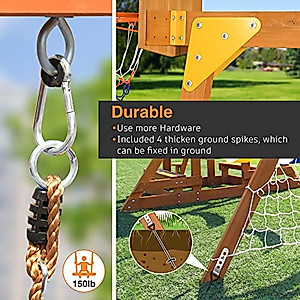 SuniBoxi Wooden Swing Set/Playset Made for Small Yards and Kids Toddlers Age 3-6, 6-in-1 Playground Set with Picnic Table Drawing Board Sandboxes Basketball Hoop Soccer Net