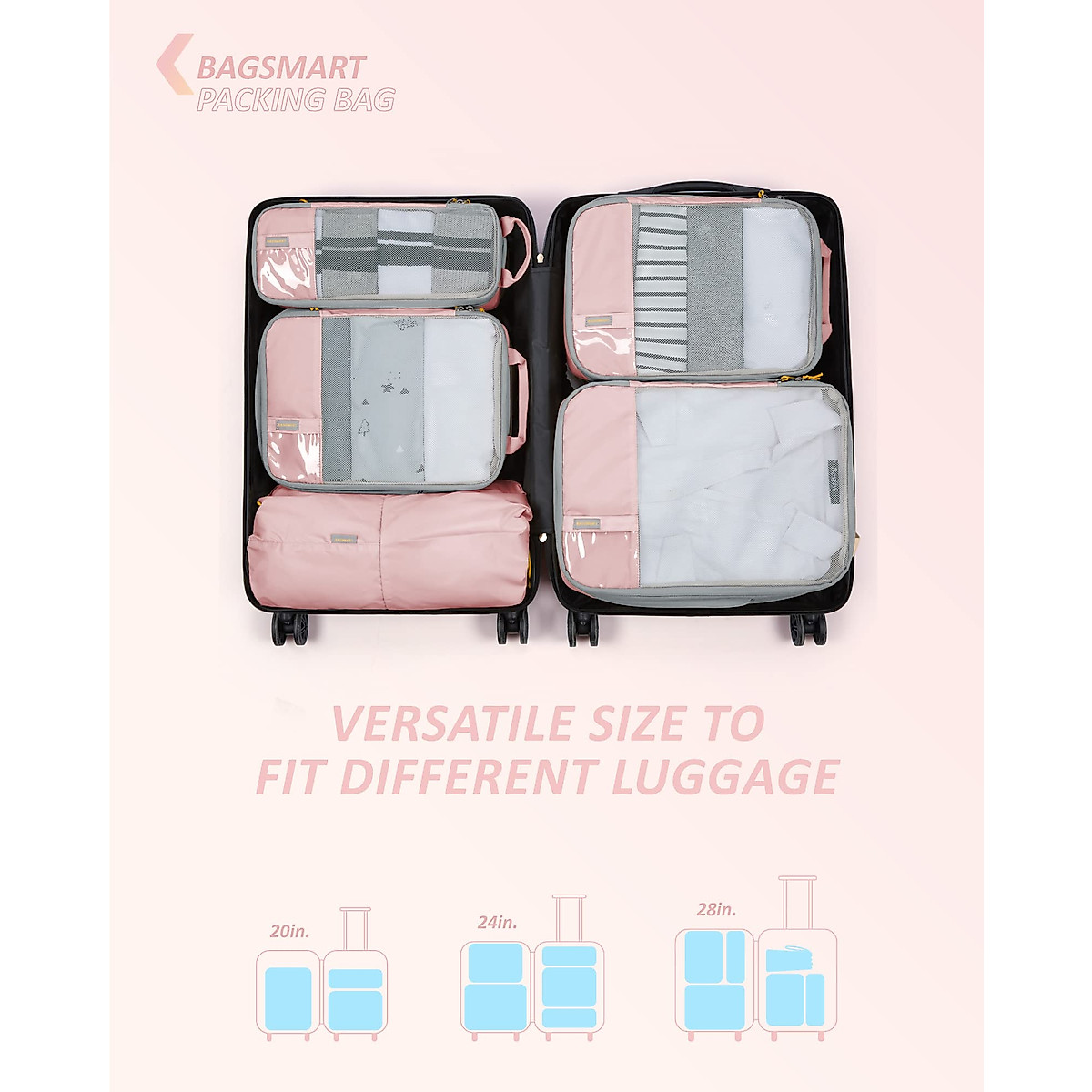 BAGSMART 6 Set Compression Packing Cubes for Travel, Lightweight Vacation Travel Essentials for Women, Travel Accessories for Suitcase Organizer Bags Set, Durable Luggage Organizer Travel Bags