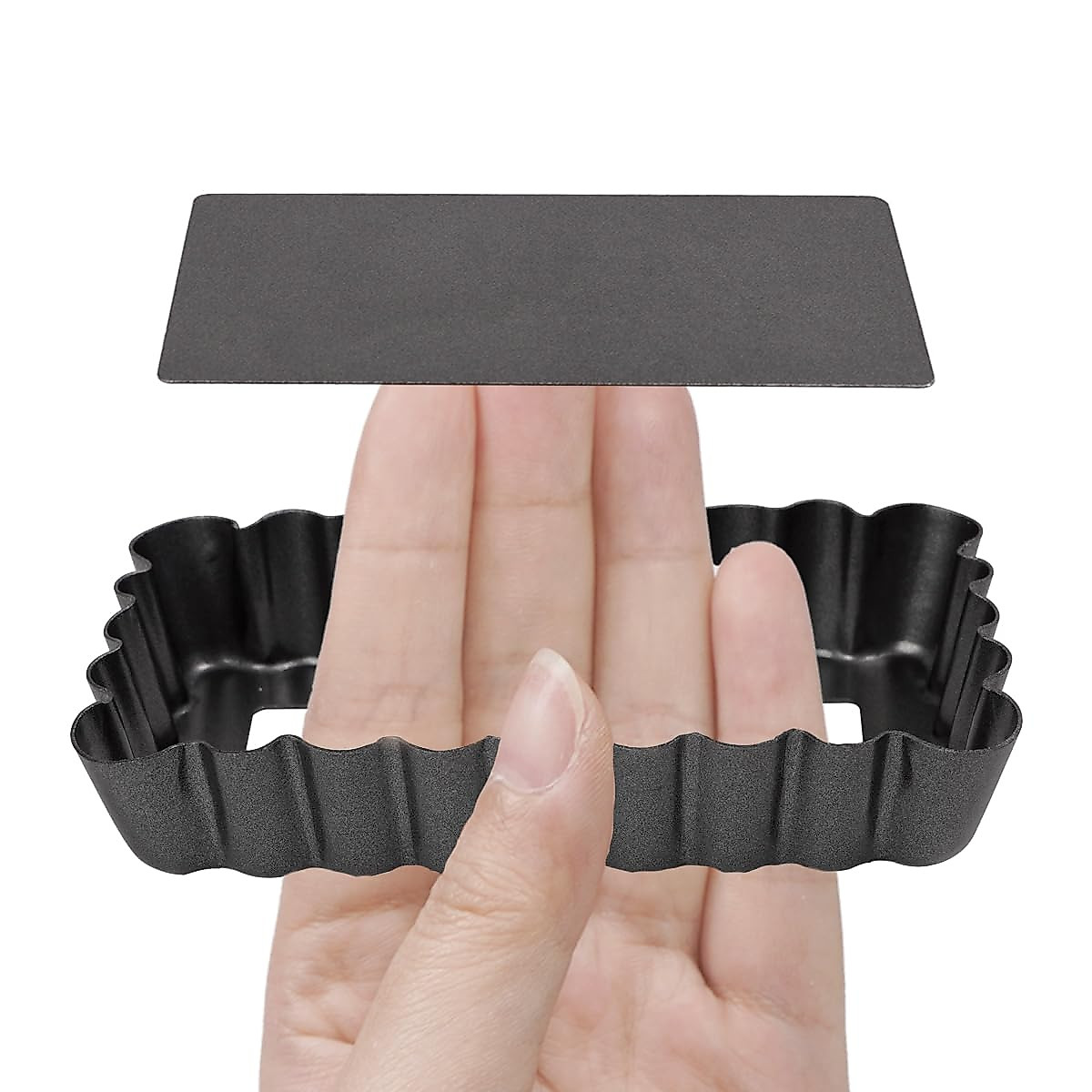 Elesinsoz Mini Tart Pan Set of 6, 4 Inch Rectangular Non-Stick Quiche Pan with Removable Bottom Heavy Duty Fluted Side, Mini Pie Pans for Quiche, Desserts, and Mousse Cakes