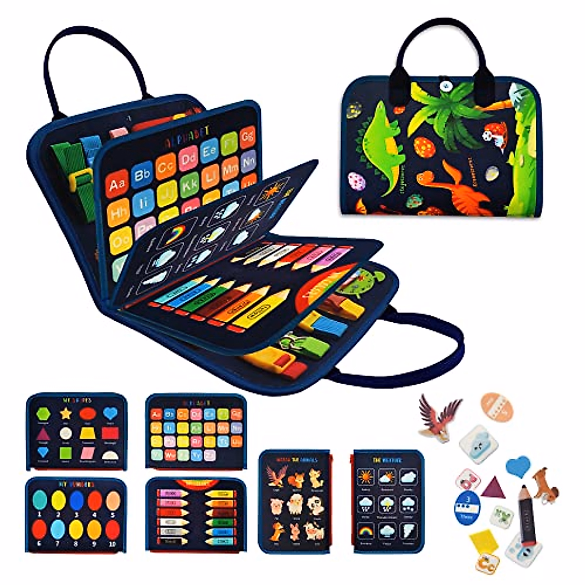 LearnToy Busy Board - Dinosaur Montessori Toys for 3 4 5 Year Old - Sensory Toys for Autistic Children - Toddler Travel Toys - Busy Book for Toddlers Activities as Boys Girls Gift