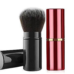 Falliny 2 Pack Retractable Kabuki Makeup Brush, Travel Face Blush Brush, Portable Powder Brush with Cover for Blush, Bronzer, Buffing, Flawless Powder Cosmetics