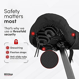 WITTKOP Bike Seat Cushion Made of Comfy Memory Foam I Bike seat Cover for Men & Women with Ergonomic 3-Zone-Concept I Bike Saddle Cover, for peleton seat cushin, Bicycle seat Cushion