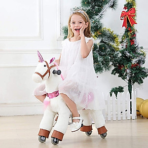 PONYEEHAW Walking Horse Ride On Toy Plush Animal Pink Unicorn Small Size for Ages 3-6 Years