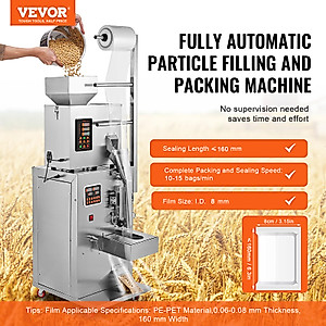 VEVOR Weighing Filling Industries 1-100g, Particle Packaging Machine 10-15 bag/min, Full Automatic Powder Sealing Machine for Filling Tea Seeds Grains Flour Beans Glitter