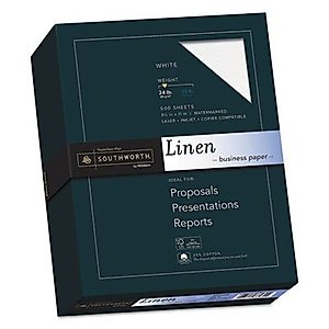 Southworth 25% Cotton Linen Business Pape, 24 lbs, 8-1/2 x 11, 500/Box, FSC - White