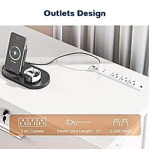 AODK File Cabinet with Charging Station Filing Cabinet for Home Office, Large File Cabinets with Lock, Office Storage Cabinet 2 Drawer for Legal/Letter/A4 File, White