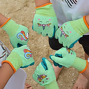 GLOSAV 3 Pairs Kids Gardening Gloves for Age 7-8, Childrens Garden Glove for Toddlers Yard Work, Non Slip, Flexible (Small for 7, 8 Year Old)