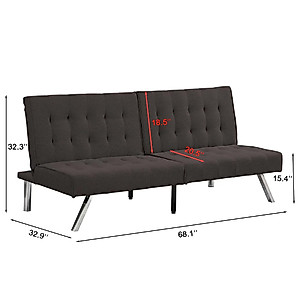 Anwick Convertible Sofa Bed Adjustable Couch Sleeper - Loveseat Futon Bed with Breathable Chenille, Metal Legs, and Adjustable Lounge - Perfect for Compact Living Space (Black)
