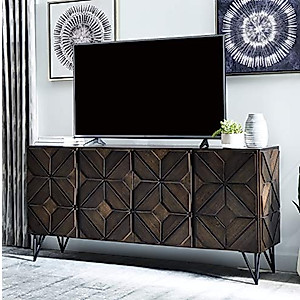 Signature Design by Ashley Chasinfield Urban Geometric Design TV Stand Fits TVs up to 70", 4 Cabinet Doors and 3 Adjustable Storage Shelves, Dark Brown