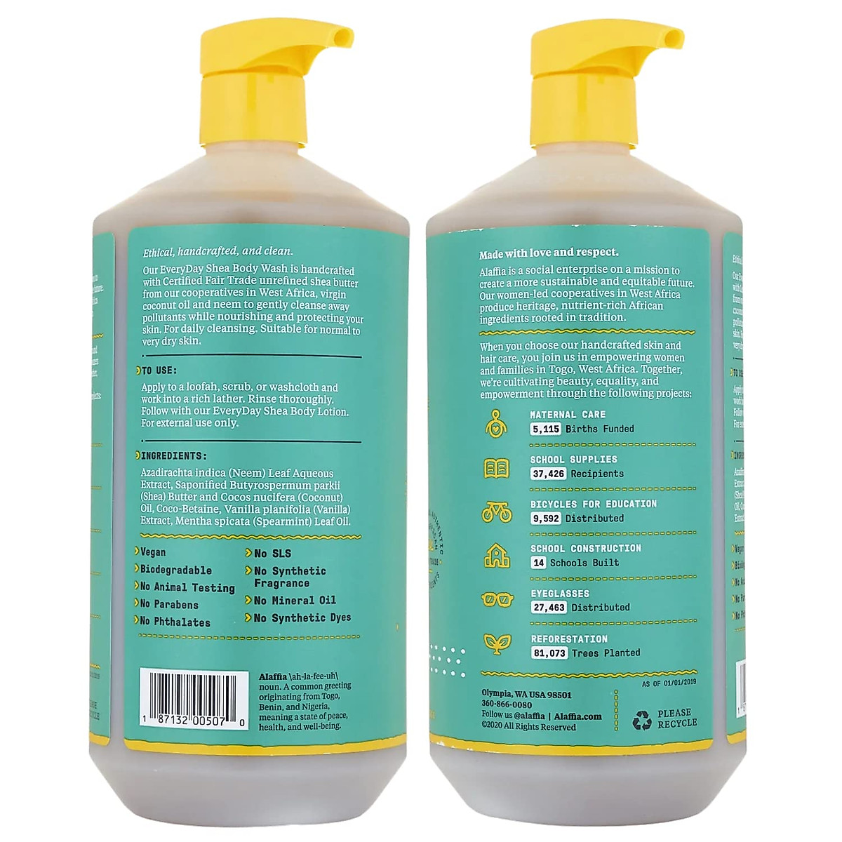 Alaffia EveryDay Shea Body Wash - Naturally Helps Moisturize and Cleanse without Stripping Natural Oils with Shea Butter, Neem, and Coconut Oil, Fair Trade Vanilla Mint, 32 Fl Oz