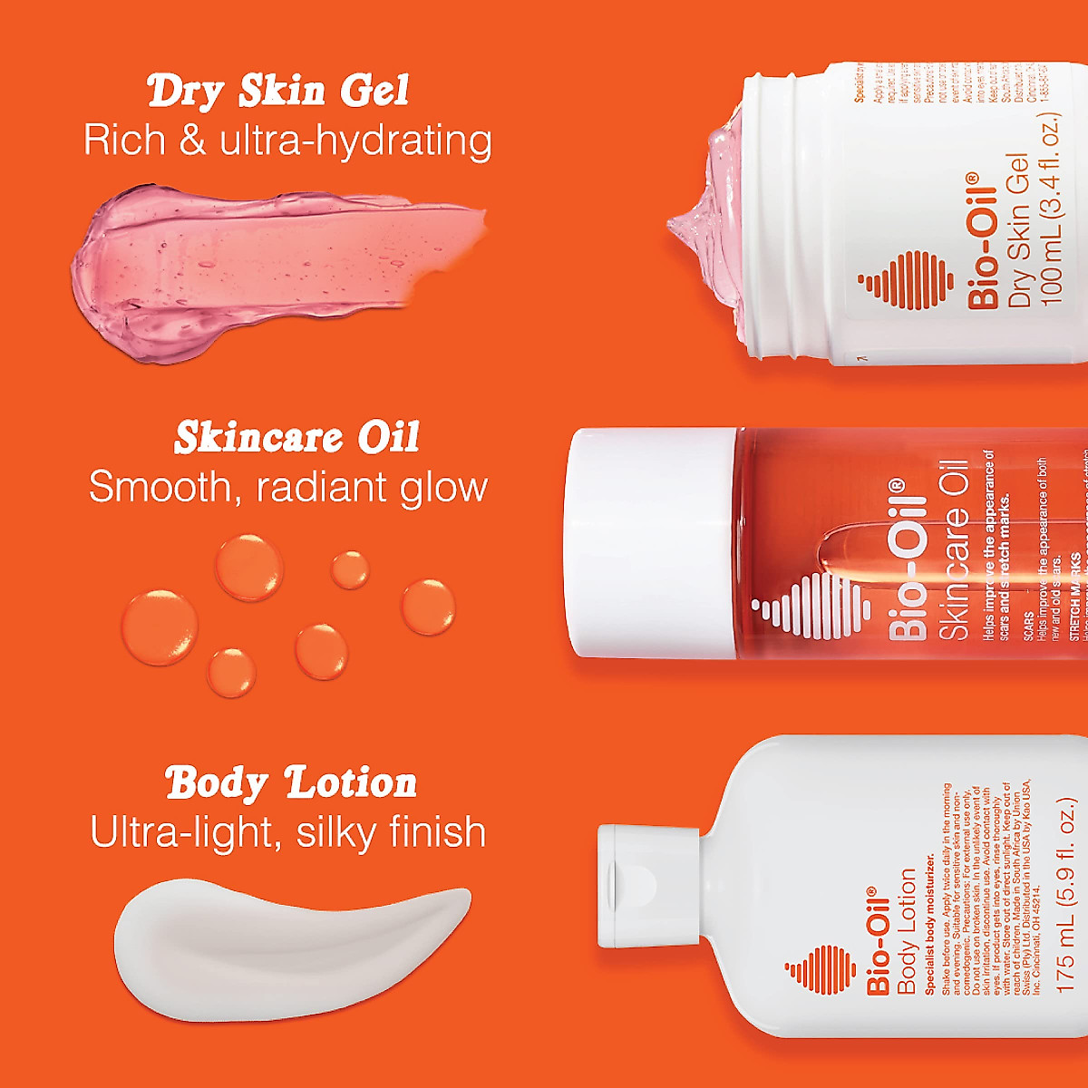 Bio-Oil Skincare Body Oil, Serum for Scars and Stretchmarks, Face and Body Moisturizer Dry Skin, Non-Greasy, Dermatologist Recommended, Non-Comedogenic, For All Skin Types, with Vitamin A, E, 4.2 oz