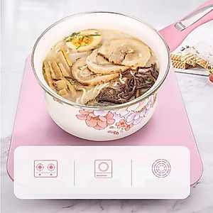 Enamel Saucepan 1500ml, Floral Small Cooking Pot Casserole with Glass Lid, Handle, Milk Pan Ramen Stockpots for Induction, Electric and Gas Stoves.